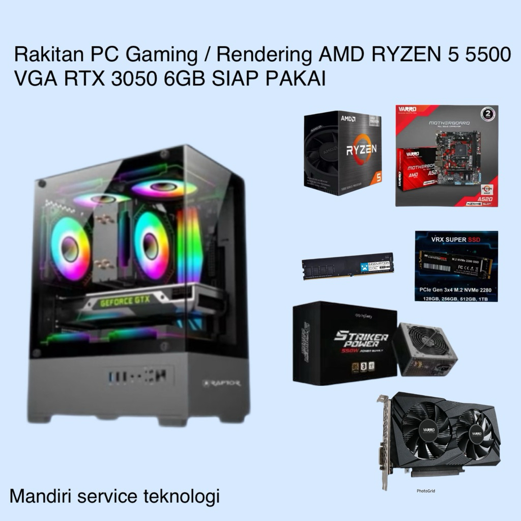 Jual Rakitan PC Gaming / Editing AMD Ryzen 5 5500 RAM DDR4 16GB NVME VGA RTX 3050 6GB Siap Pakai ...