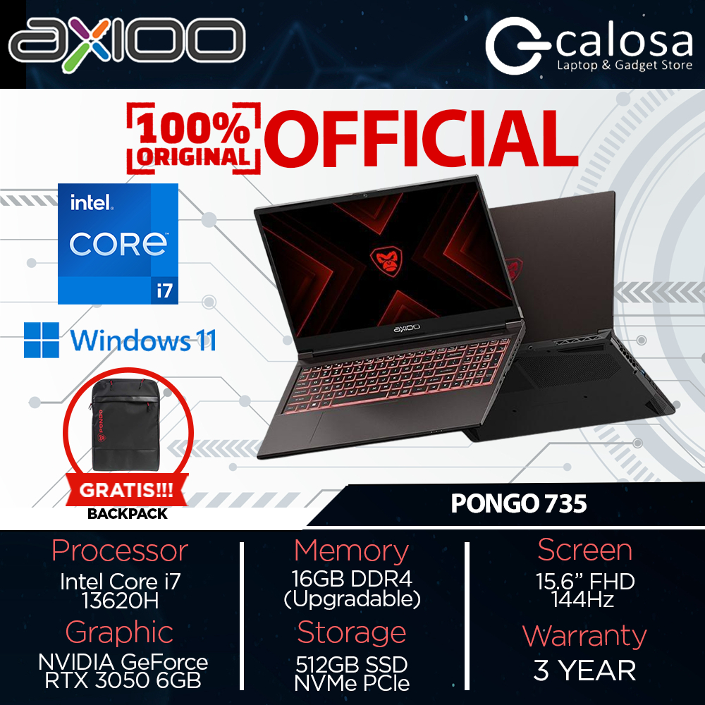 Jual Axioo Pongo 735 Intel i7-13620H 16GB RAM SSD 512GB 15.6″ FHD ...
