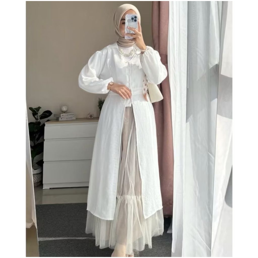 Jual 𝐏𝐆𝐌𝐓 • Ayrin Tunik Outer Bahan Crinkle Airflow Premium Lengan ...