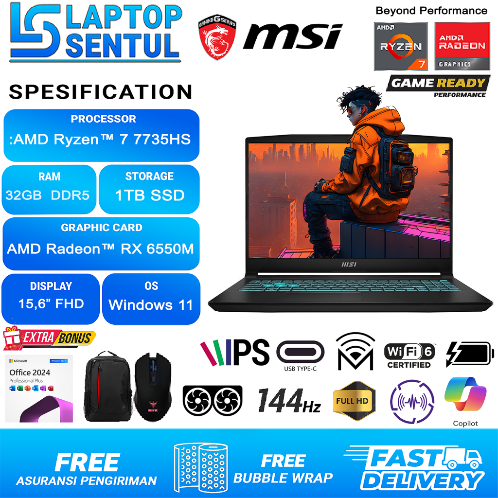 Jual Laptop Gaming MSI Bravo 15 B7ED Ryzen 7 7735HS AMD RX6550M-4GB Ram ...