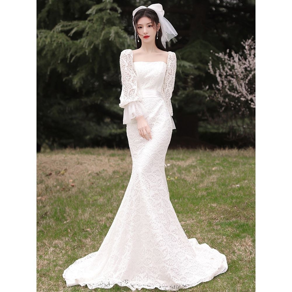 Jual Women Mermaid Wedding Dress Ekor Panjang Putih Gaun pesta Fishtail ...