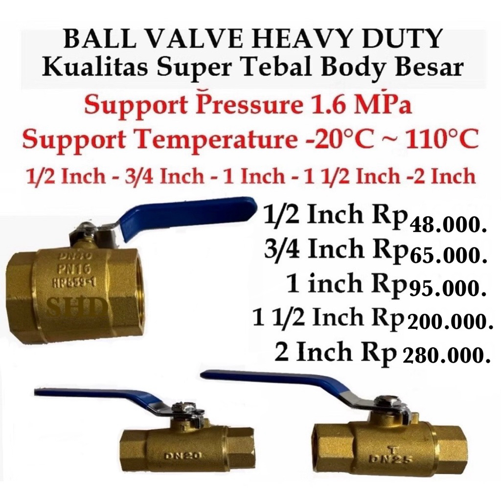 Jual Ball Valve Kuningan Size 1/2" - 3/4" - 1" - 1 1/2" - 2" Stop Kran Keran Air 1 2 3 4 Inch ...