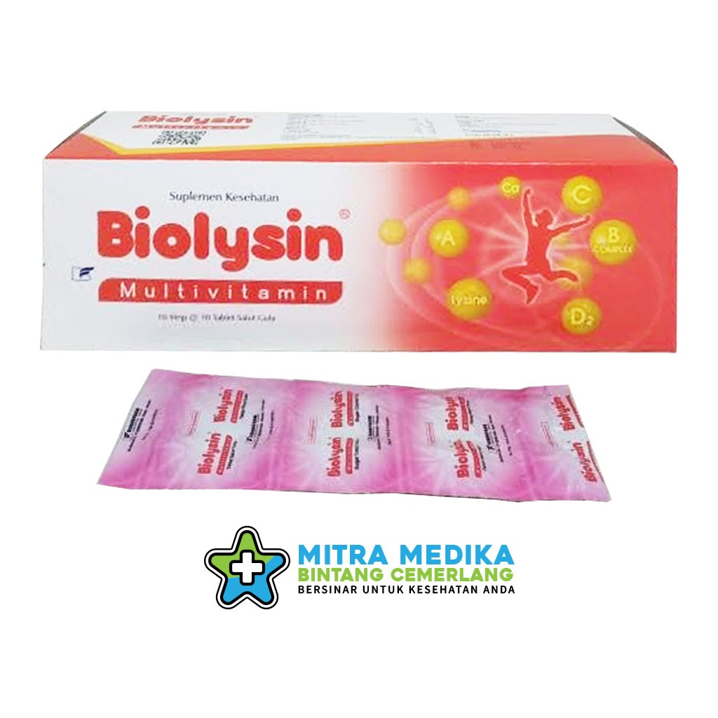 Jual BIOLYSIN MULTIVITAMIN TABLET SALUT GULA (1 KOTAK) | Shopee Indonesia
