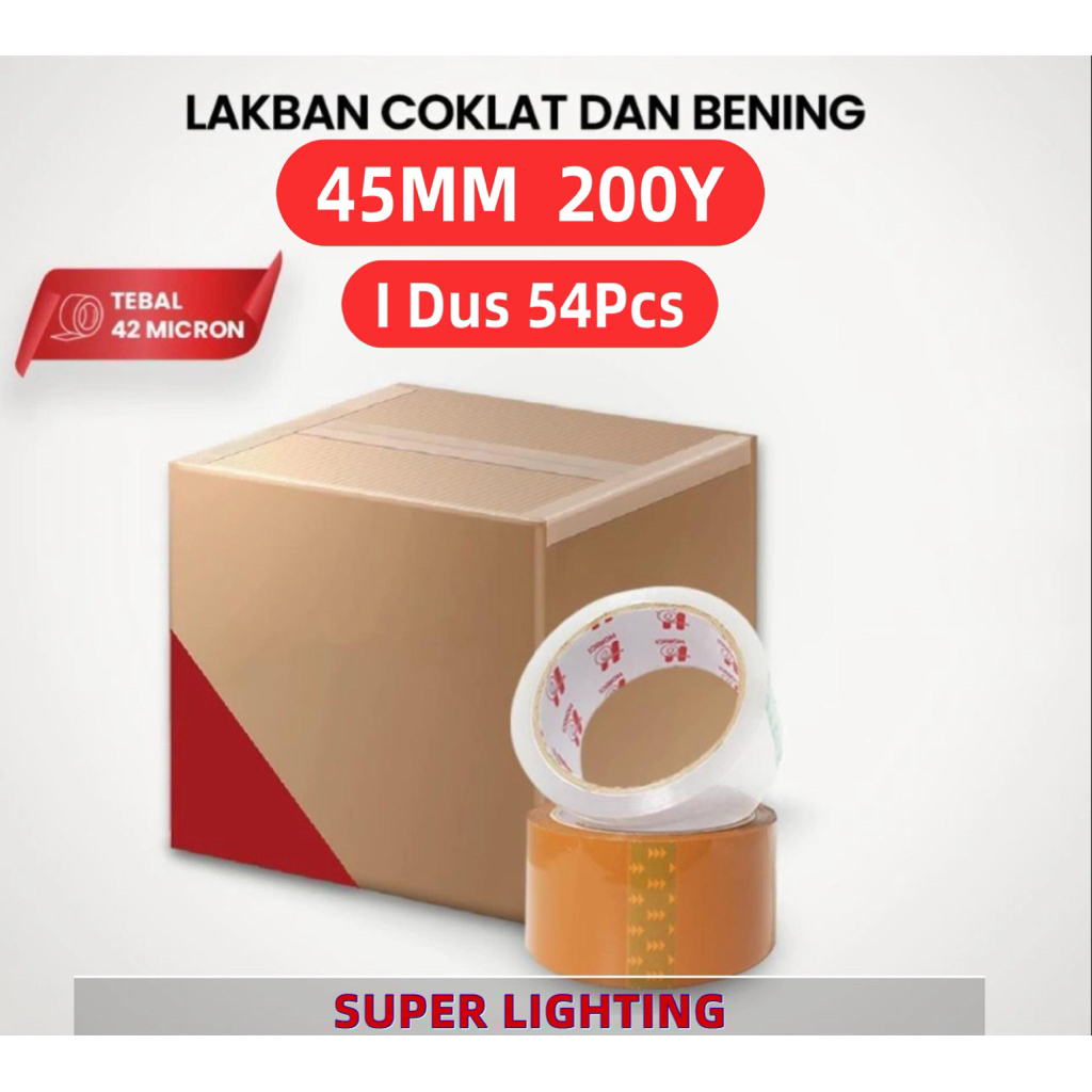 Jual Isolasi 1 Dus Lakban Bening Dan Coklat 45mm x 200y 45 Micron 54Pcs ...
