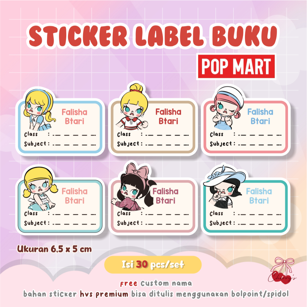 Jual Sticker Label Buku Molly Pop mart Stiker Label Nama Buku Molly ...