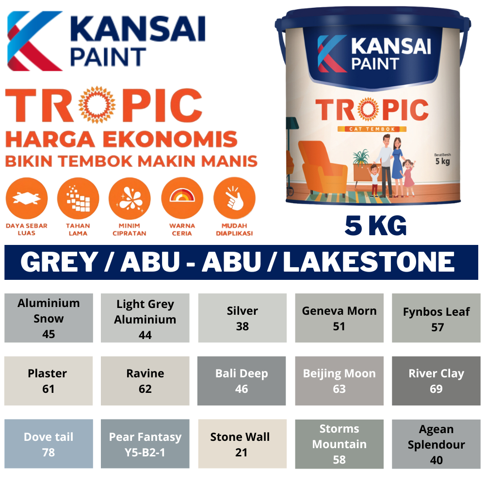 Jual KANSAI TROPIC CAT TEMBOK KANSAI PAINT INTERIOR 5KG WARNA GREY ...