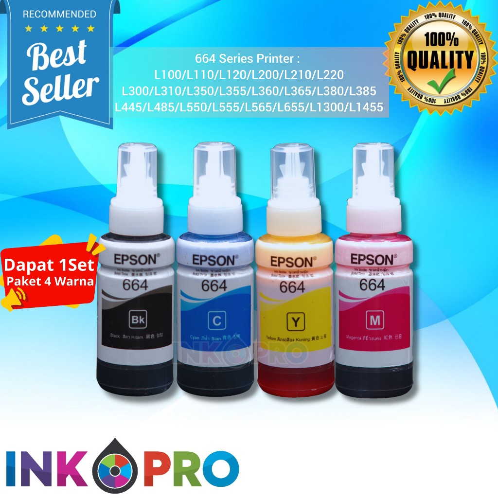 Jual TINTA EPSON 664 PREMIUM ( 1SET ) UNTUK PRINTER SERIES L100/L110/L120/L200/L210/L220/L300 ...
