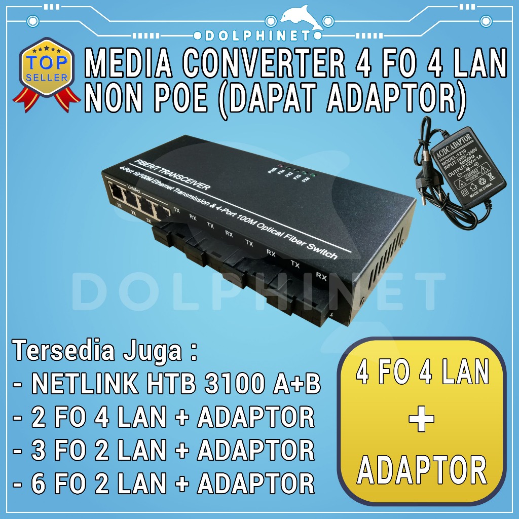 Jual Media Converter 4 FO 4 LAN 4 SC 4 RJ45 4F4E 10/100 Mbps 12V Power Input Switch Fiber Optic ...