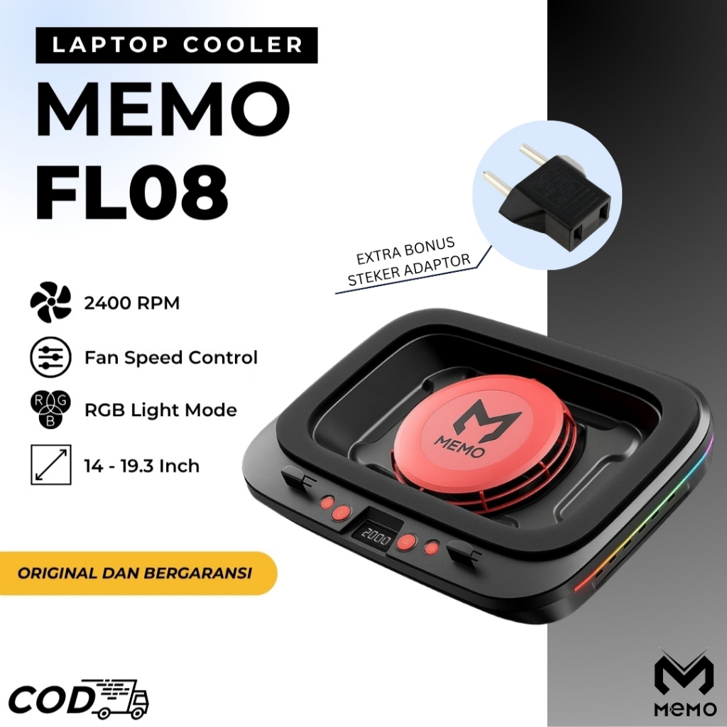 Jual Memo FL08 laptop cooling fan with 2400RPM turbo compressed air ...