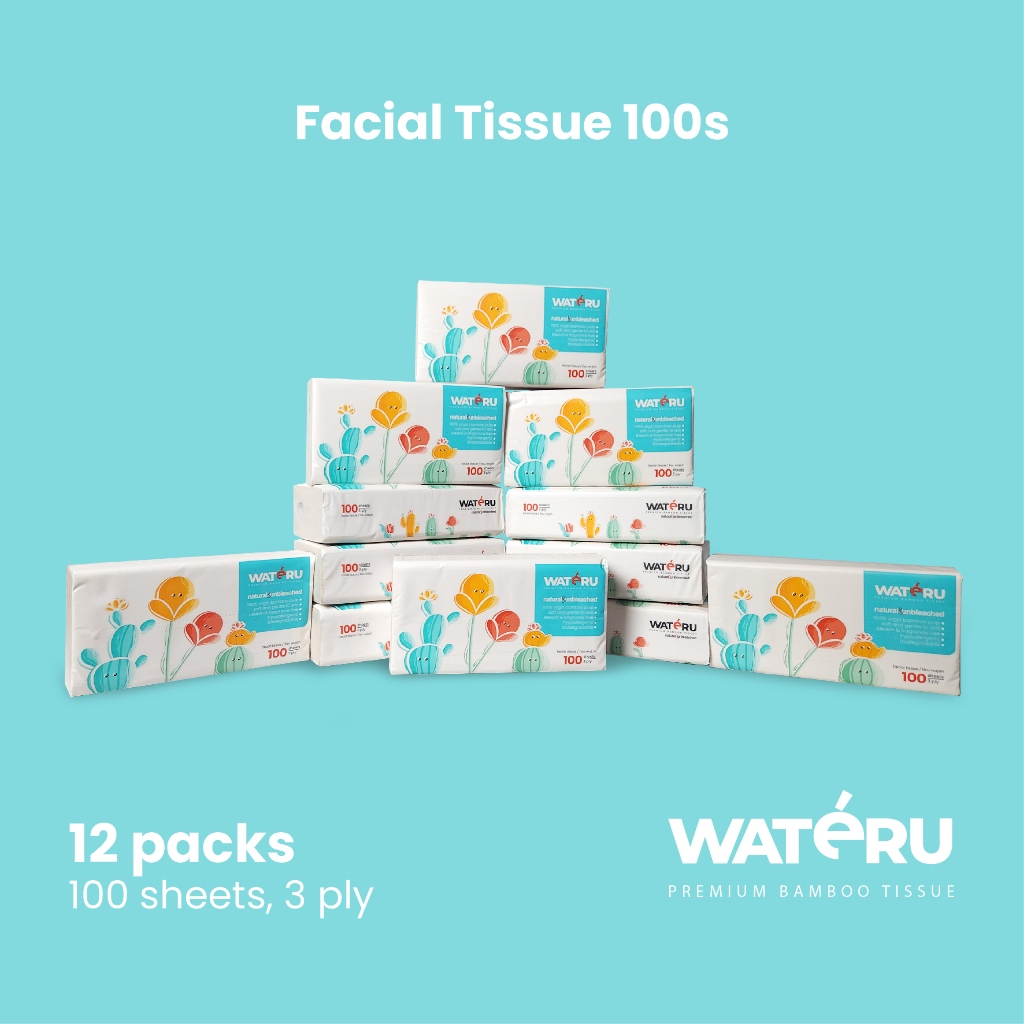 Jual Wateru Facial Tissue 100s, 12 packs, 100 sheets, 3 ply | Natural ...
