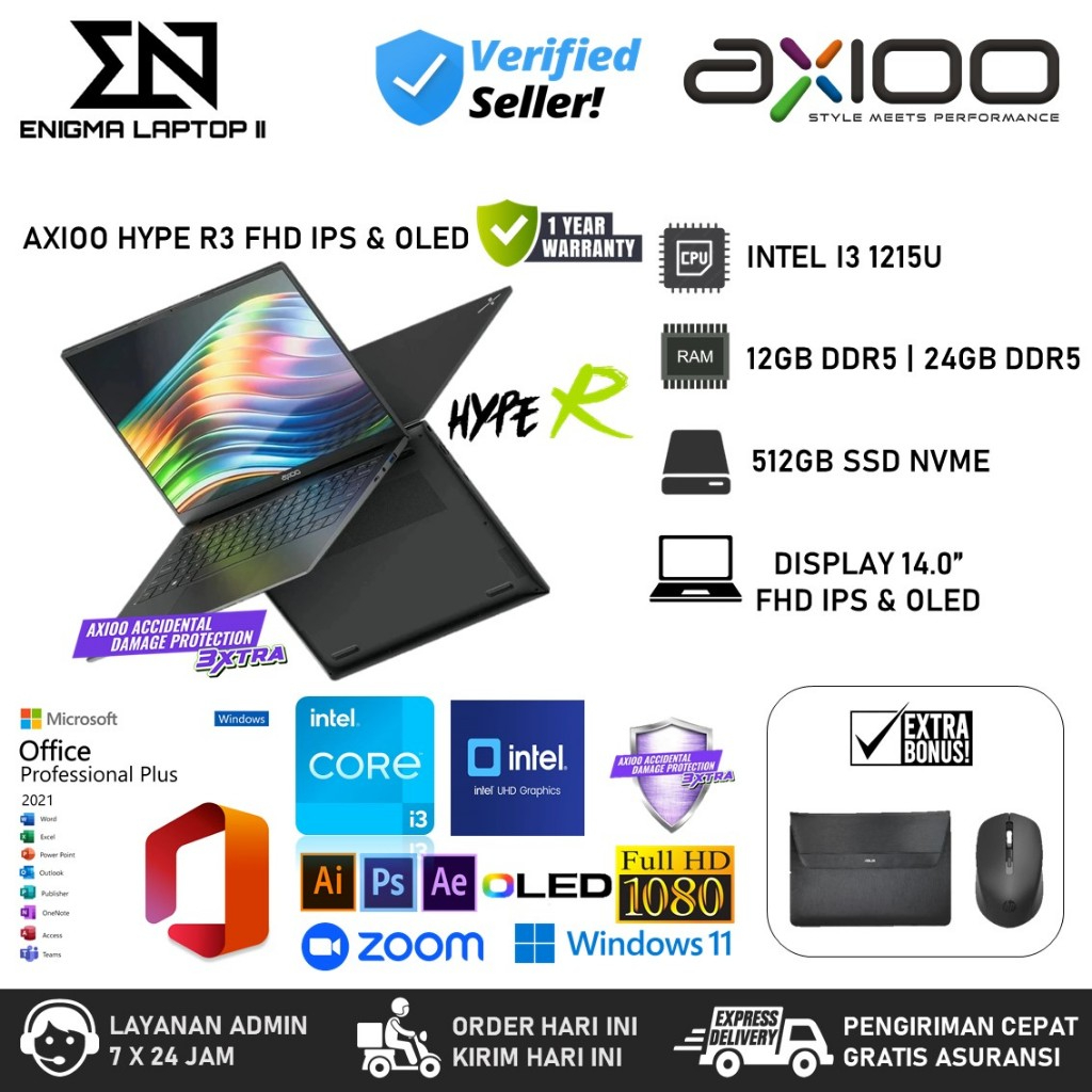 Jual Laptop Ringan Axioo Hype R3 Oled Intel I3 1215u 24gb 256gb Fhd ...