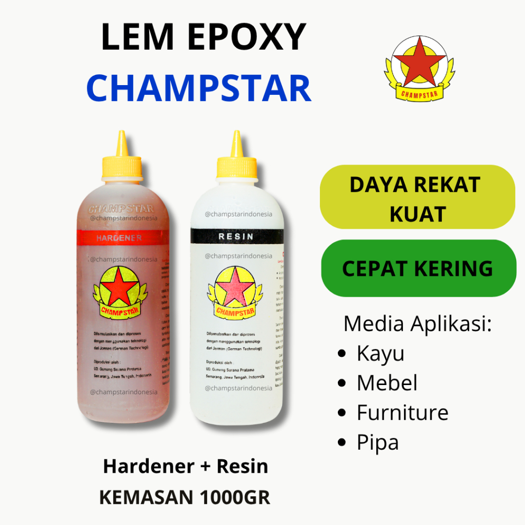 Jual LEM EPOXY BINTANG CHAMPSTAR TUTUP KUNING 1KG –DUA KOMPONEN ...