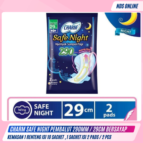 Jual Charm Safe Night 290mm Bersayap – Pembalut Malam 29cm Anti Bocor ...