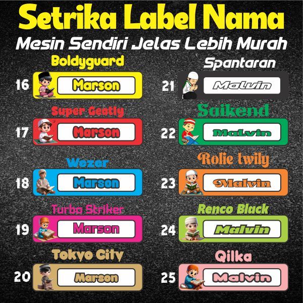 Jual Sticker Sablon Setrika Label Nama Karakter ( SANTRI ) Anak Sekolah ...