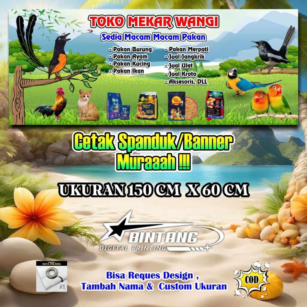 Jual Spanduk Banner Toko Pakan Burung Ukuran 150 cm x 60 cm | Shopee ...