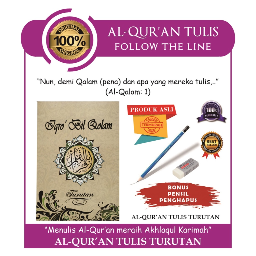 Jual IQRO BIL QOLAM Al Quran Tulis ORIGINAL ASLI Metode Follow The Line ...