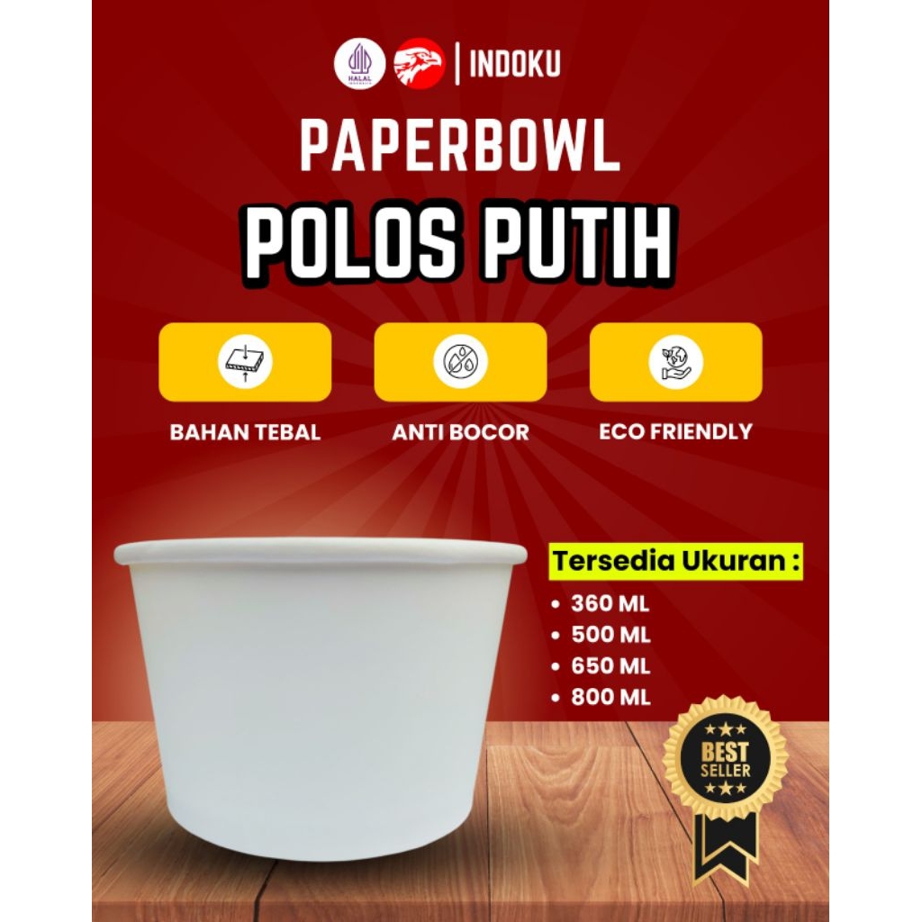Jual (25pcs) Mangkok Kertas Paper Bowl Polos 360ml 500ml 650ml 800ml ...