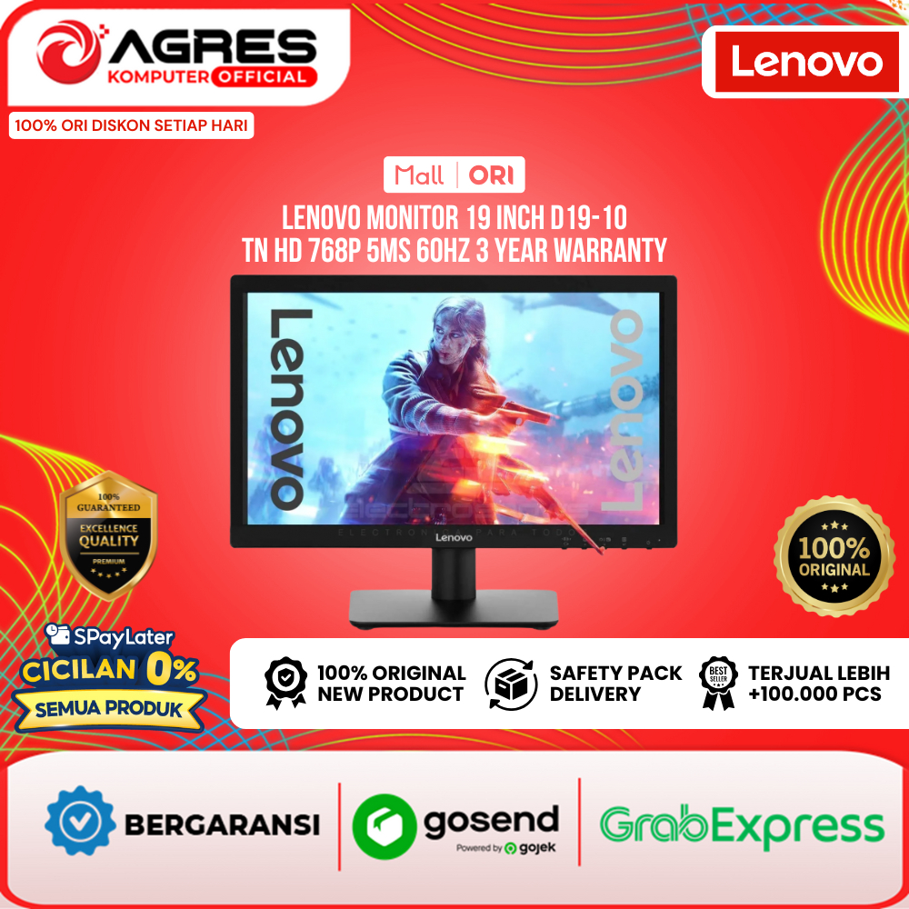Jual LENOVO MONITOR 19 INCH D19-10 TN HD 768P 5MS 60HZ 3 YEAR WARRANTY ...