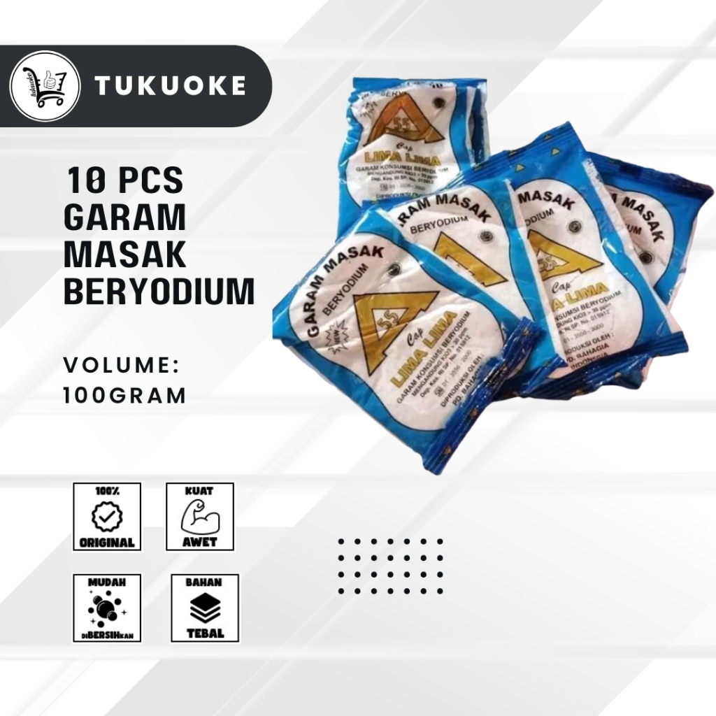 Jual [10 PCS] GARAM MASAK BERYODIUM 10X100GR DAPUR MASAK YODIUM 100GR X ...