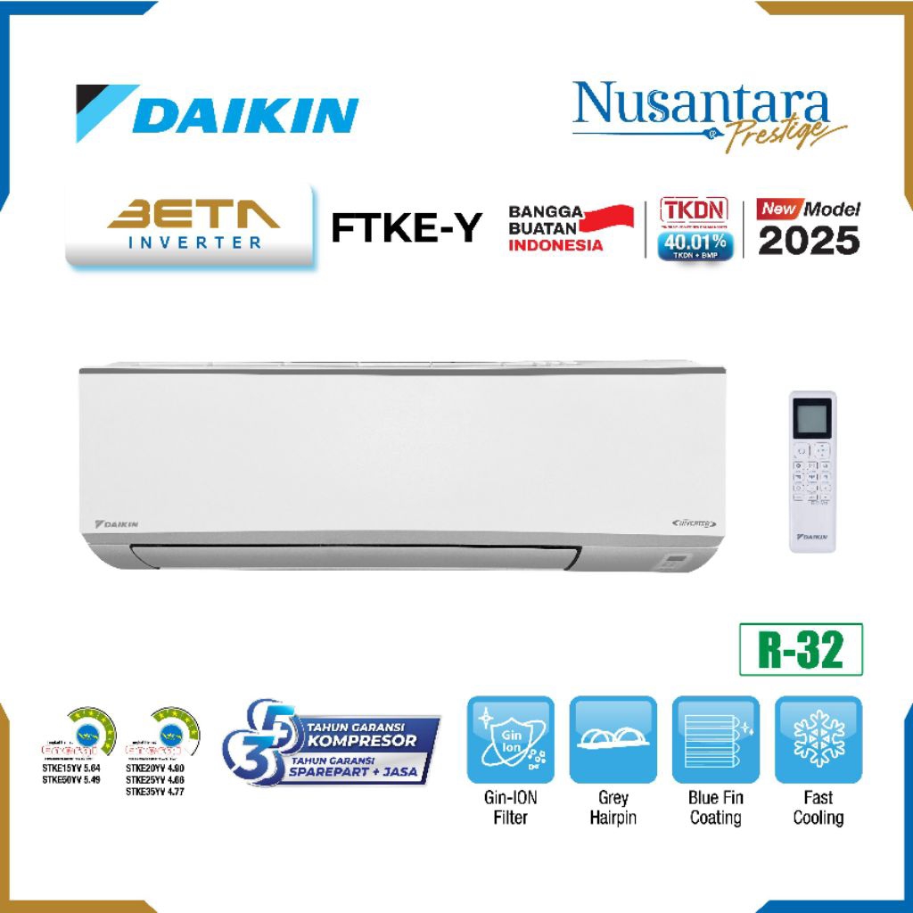 Jual AC Daikin FTKE35YV14 - 1 1/2 PK - BETA Series - Inverter - R32 ...