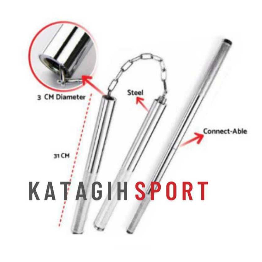 Jual Double Stick Bushido Steel XL Silver / Nunchaku Double Stick Besi ...