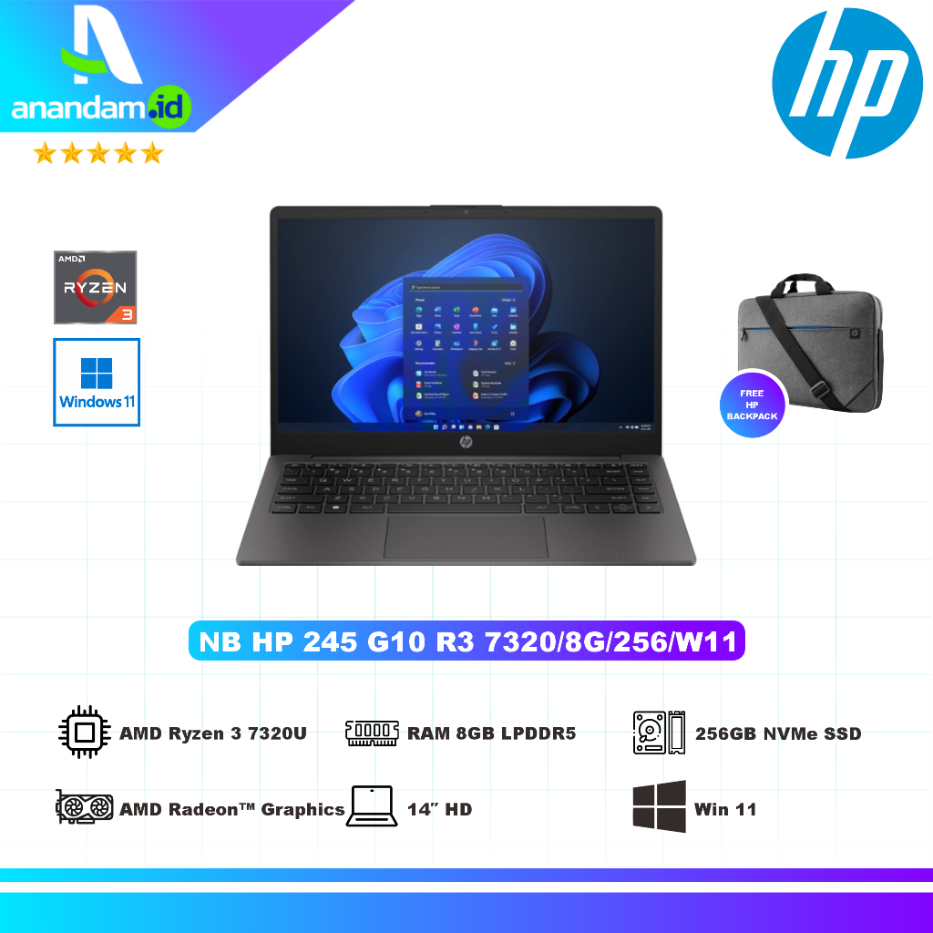 Jual HP 245 G10 RYZEN 3 7320 8GB 256GB W11 14.0 INCH - GREY | Shopee ...