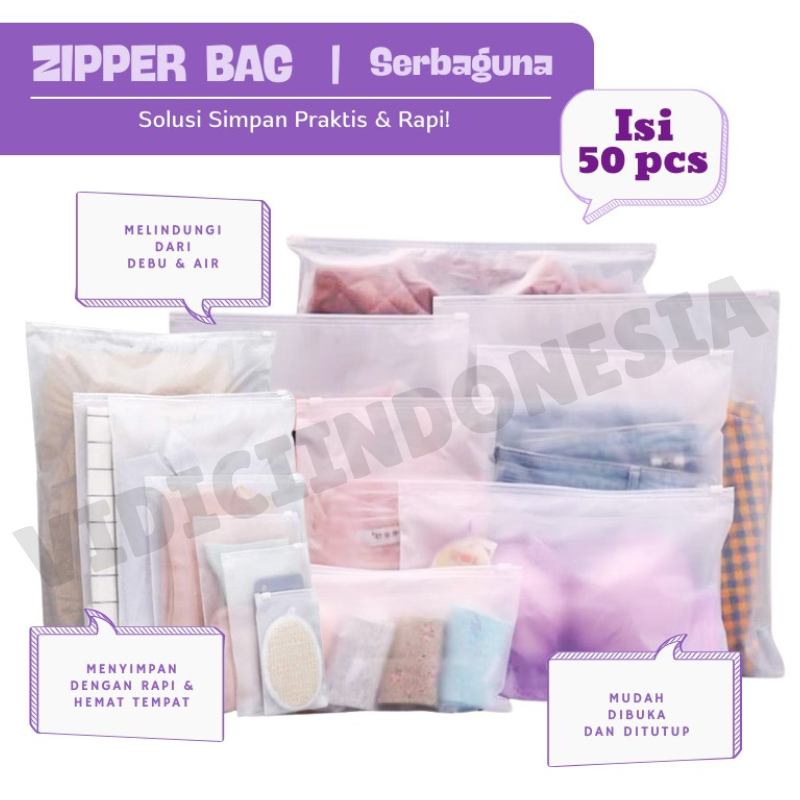 Jual GROSIR ISI 50PCS Zipper Bag Plastik Ziplock Baju Packing|Travel ...