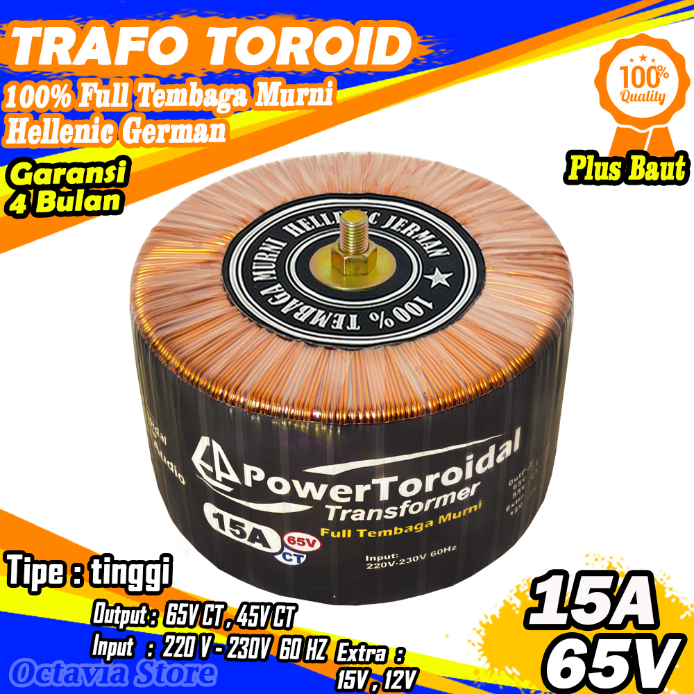 Jual Trafo Toroid 15A CT 65V 55V (MURNI) Full Tembaga Murni Hellenic ...