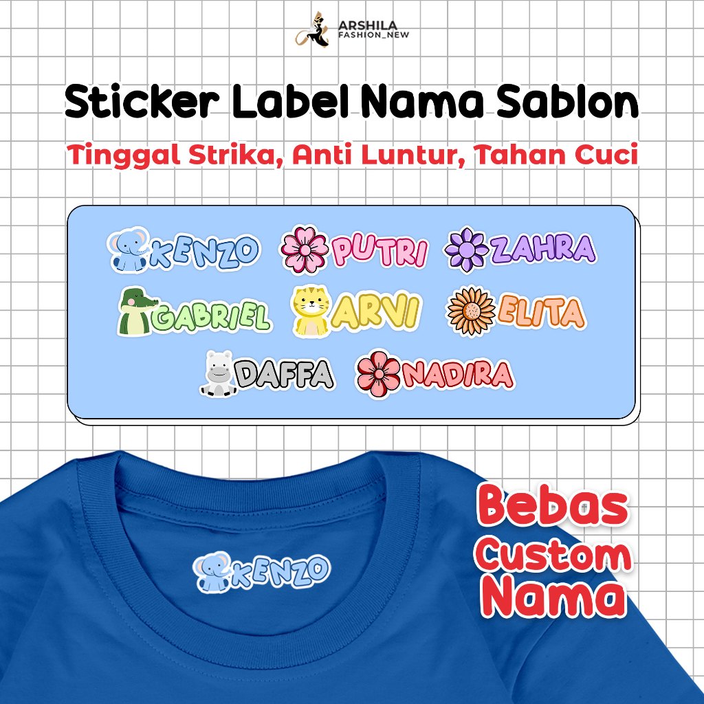 Jual STIKER NAMA CUSTOM SABLON DTF KARAKTER HEWAN BUNGA ANAK LAKI LAKI ...