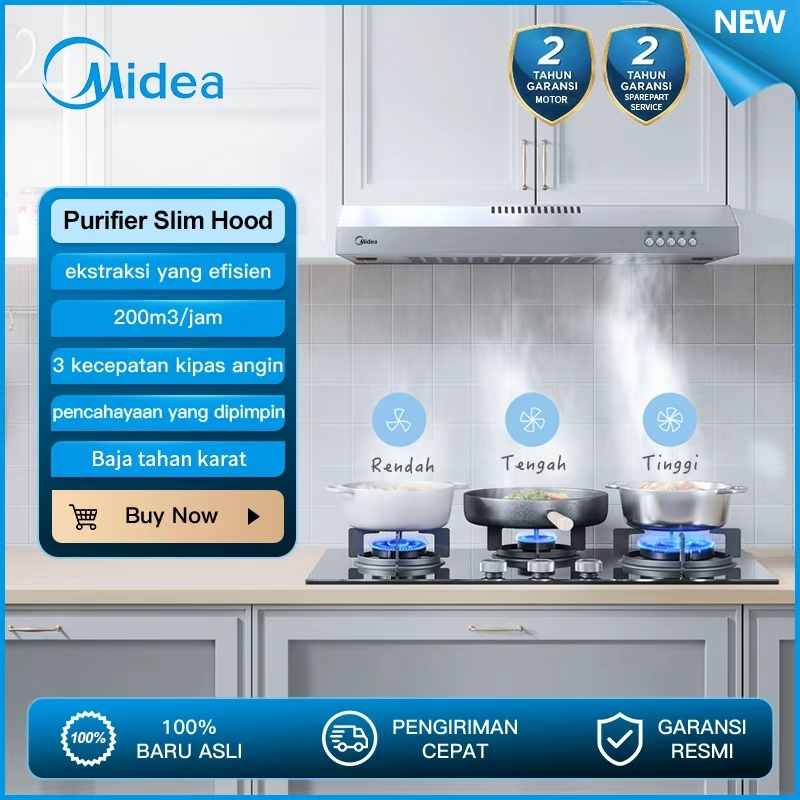 Jual Midea 60cm 38W Stainless Purifier Slim Cooker Hood MH60F17EM21SB ...