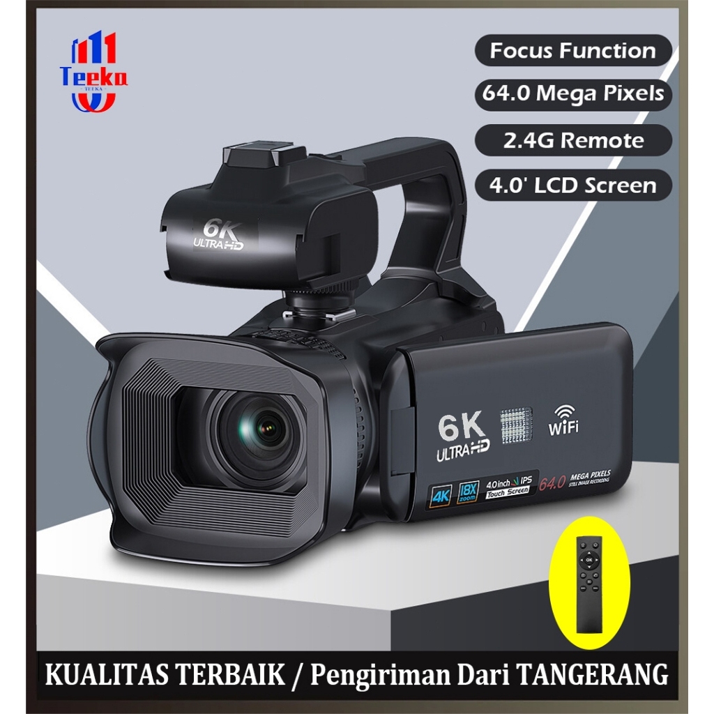 Jual TEEKA 64MP 18X Zoom Handycam 6K HD Video Camcorder 4500mAh Wifi ...