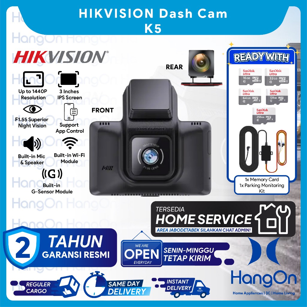 Jual HIKVISION K5 Car Dash Cam 2K Touch Screen HD Dual Channel Clear ...