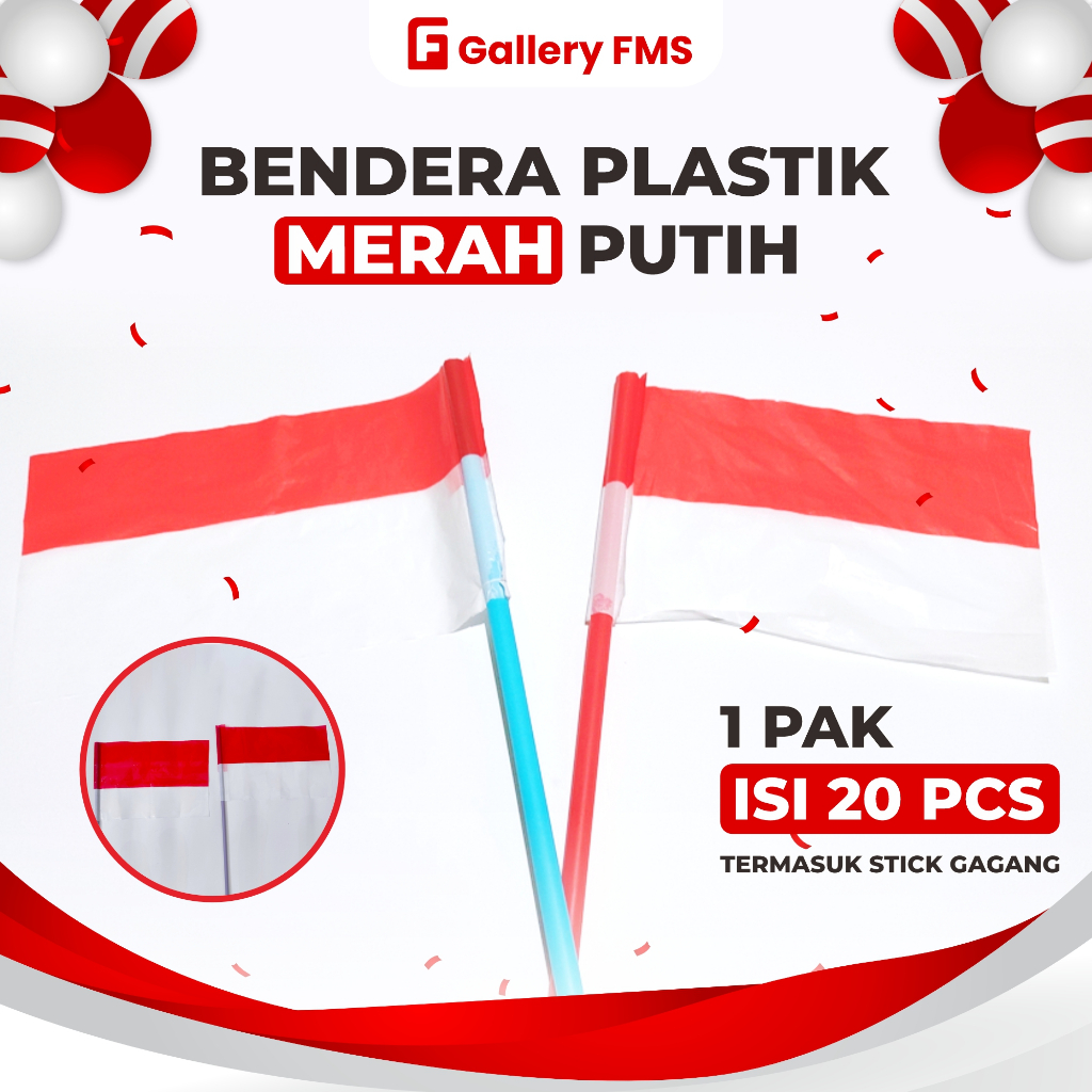 Jual (20 PCS) Bendera Tangan Plastik Merah Putih Gagang | Bendera Stick ...