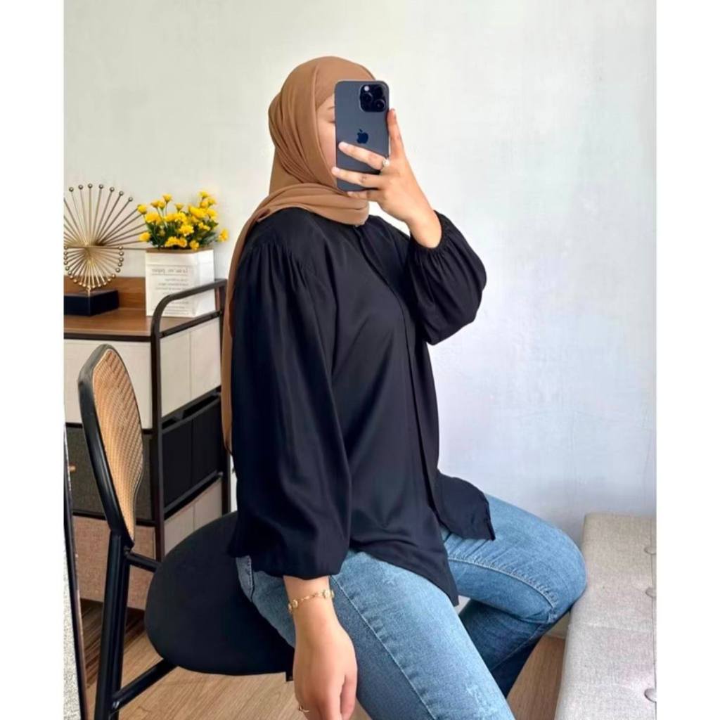Jual Atasan Kemeja Rayon Twill Polos Wanita Jumbo LD 120 Blouse Wanita ...