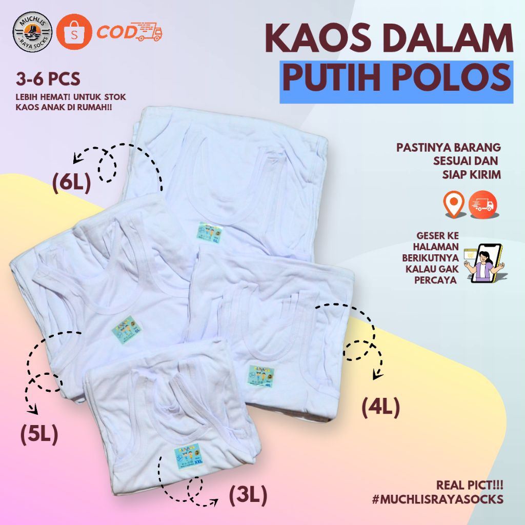 Jual Kaos Dalam KUNAKA/Singlet putih Anak Tanggung SMP-SMA Size 3L-4L ...