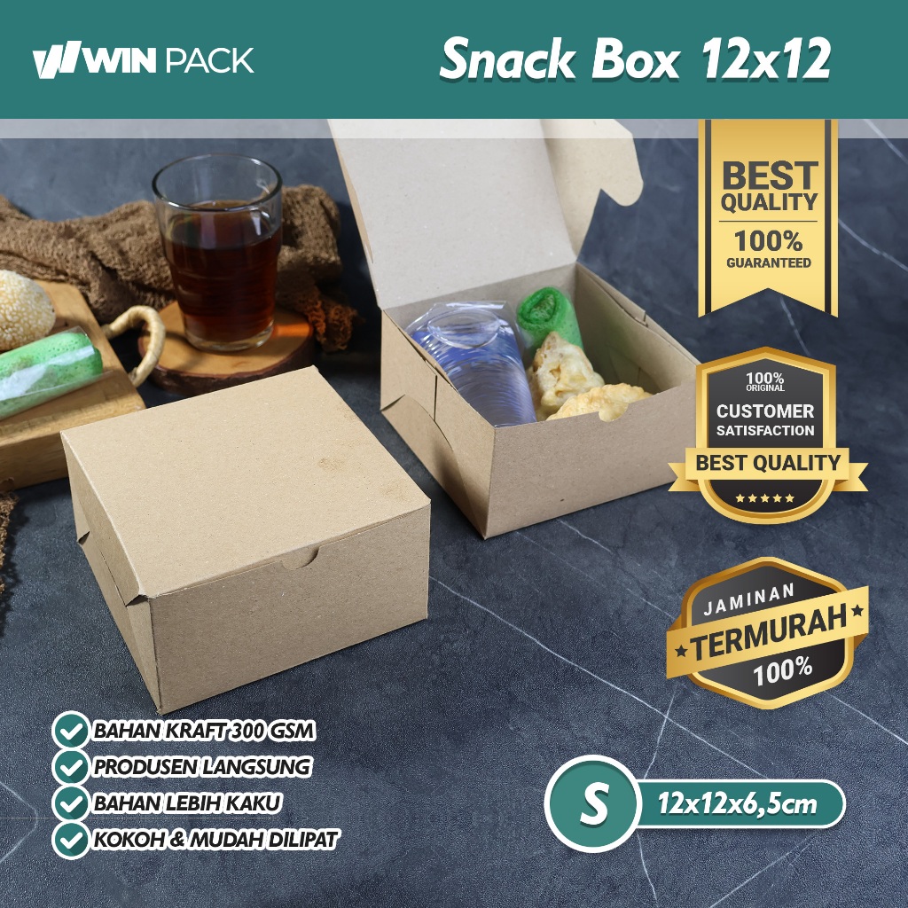 Jual Isi 50 Pcs Snack Box 12X12 | Dus Kue 12x12 | Polos | Kraft 300 GSM ...