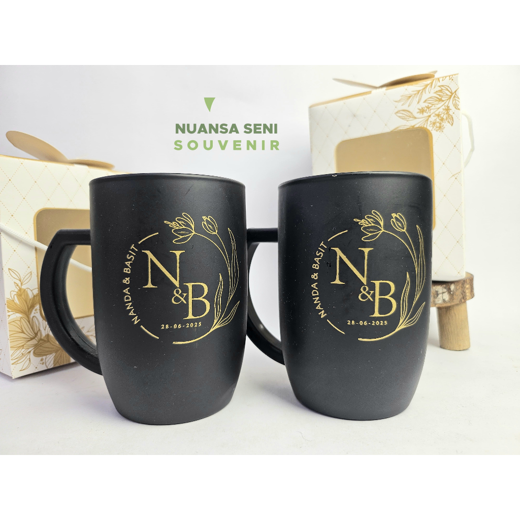 Jual Souvenir Gelas Mug Oval Jumbo Cangkir Gagang Kaca Doff Hitam ...