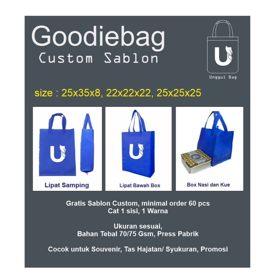 Jual TAS SPUNBOND SABLON 25X35X8 LIPAT SAMPING, BOX BAG, BOX NASI ...