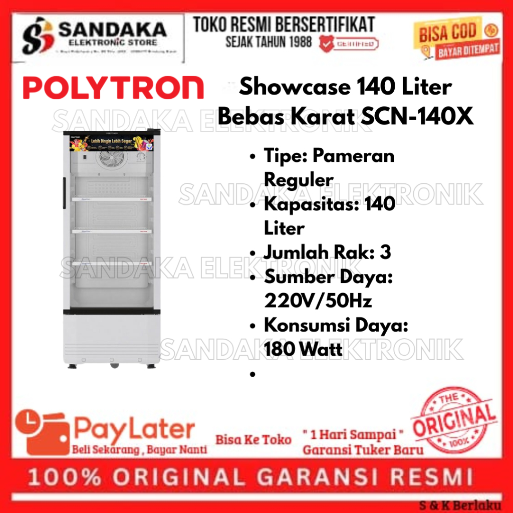 Jual SHOWCASE 1 PINTU POLYTRON SCN 140 X KAPASITAS 140 LITER 3 RAK ...