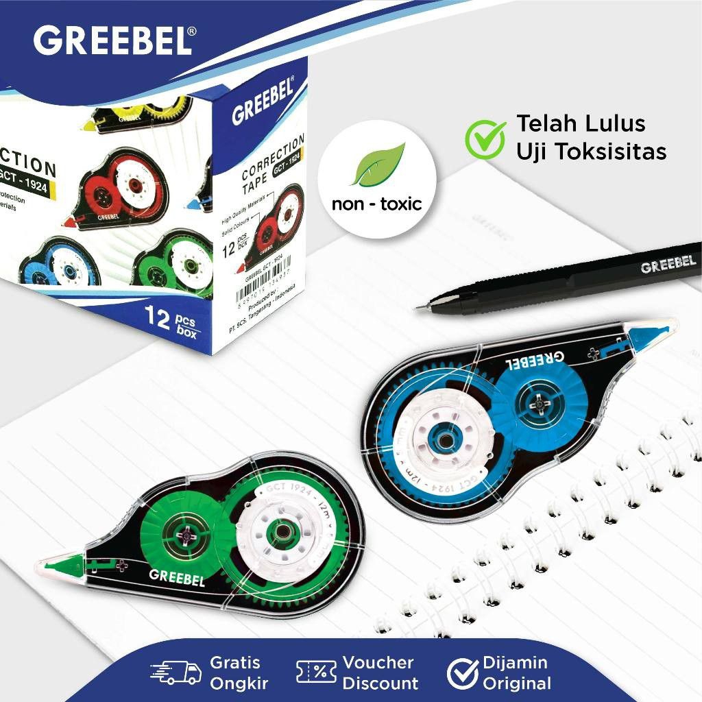 Jual (ISI 12PCS) GREEBEL Correction Tape GCT-1924 Tip Ex roll pita ...