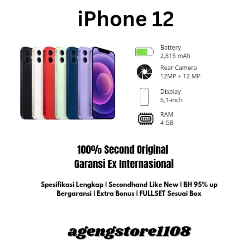 Jual IPHONE 12 64GB 128GB 256GB SECOND ORIGINAL FULLSET | Shopee Indonesia
