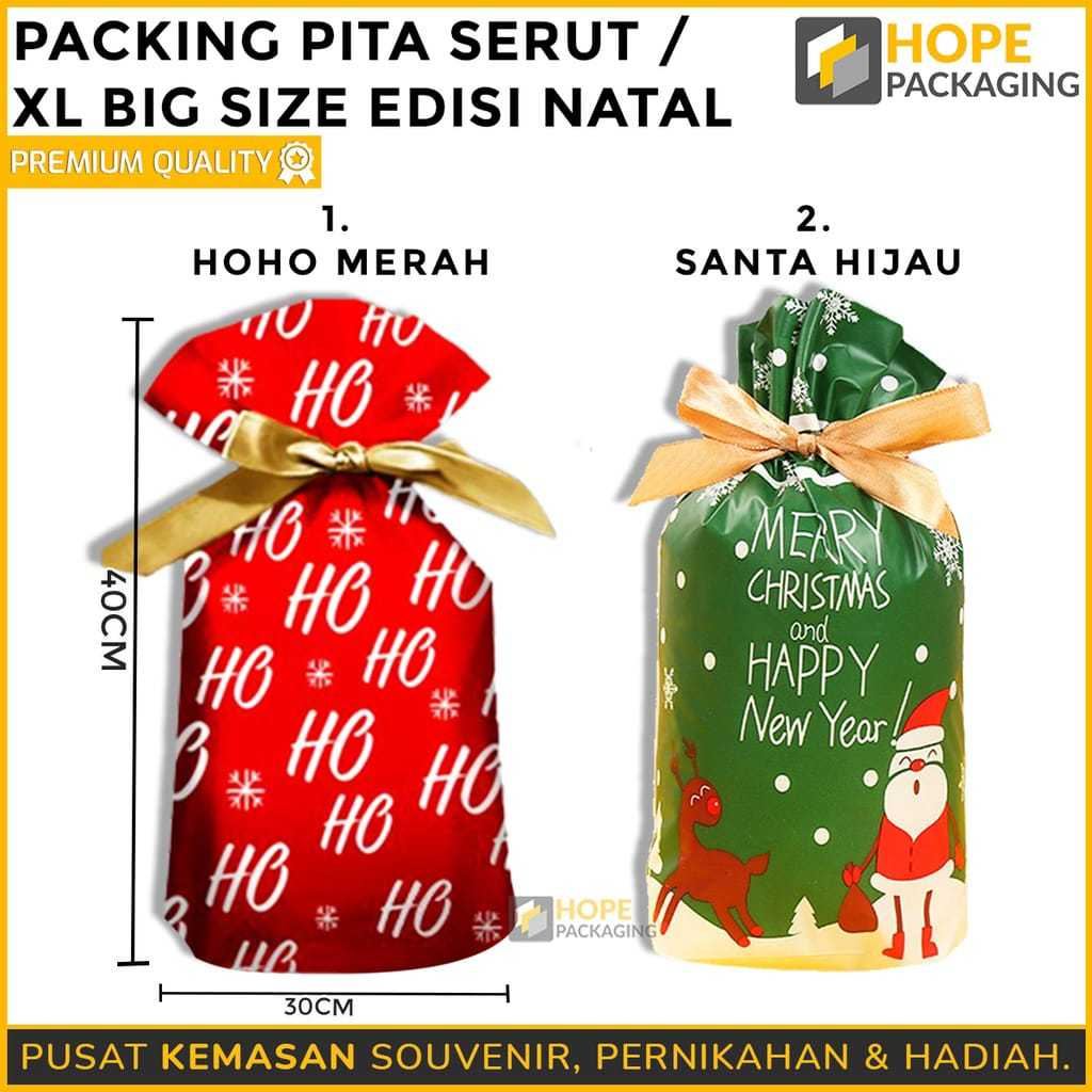 Jual Plastik Bingkisan Natal Jumbo + Pita/ Packing Serut Christmas/ Tas ...
