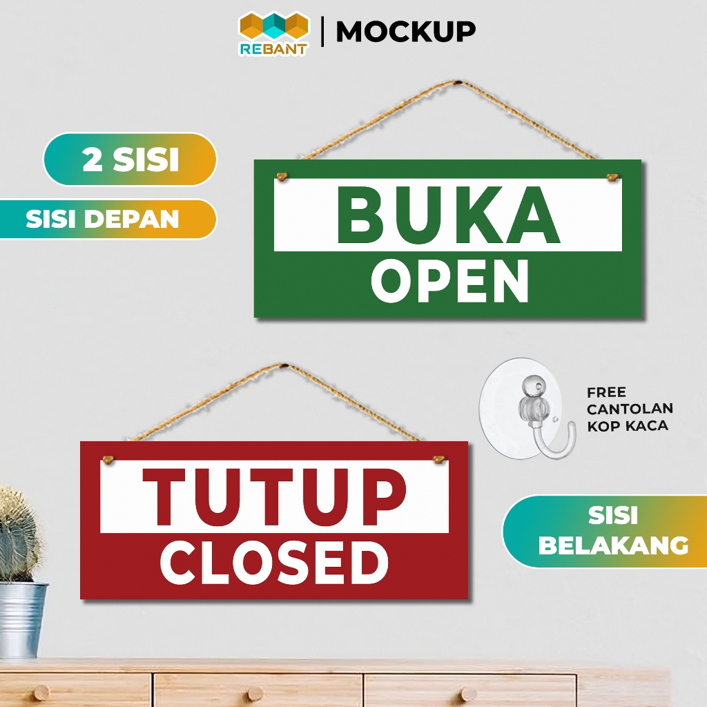 Jual REBANT Hiasan Dinding buka tutup open closed (8x20cm) 2 sisi ...
