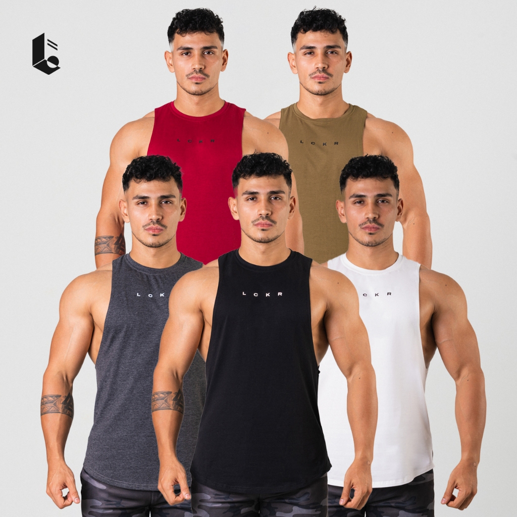 Jual Lockerwear Singlet Gym Fitness Pria Tank Top Deep Cut Baju ...