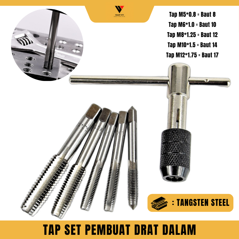 Jual ASTEEL Tap Set Alat Senai Metrik Pembuat Drat Dalam Metric Hand M5 - M12 Adjustable 6 PCS ...