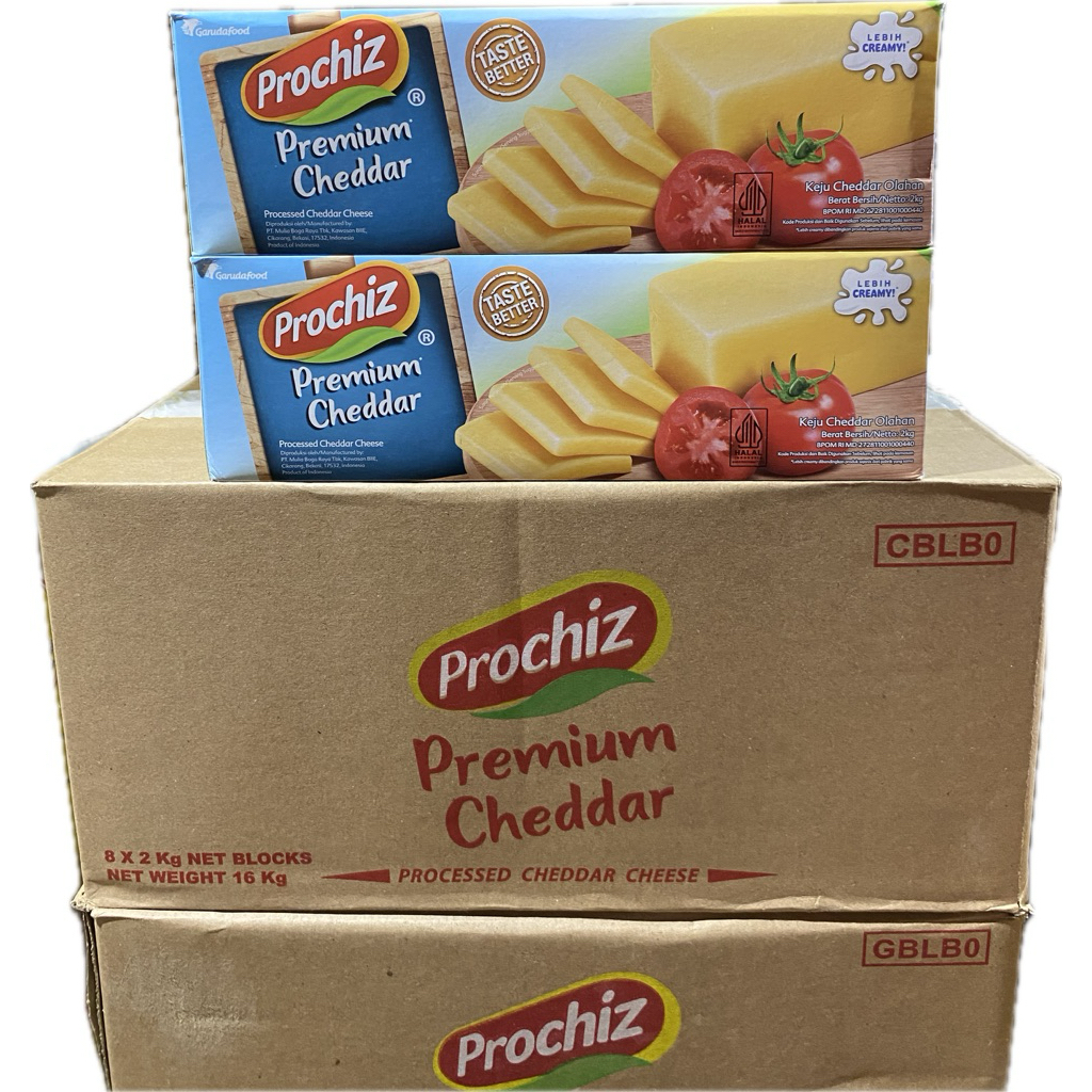 Jual 1 DUS KEJU PROCHIZ PREMIUM CHEDDAR 2KG ( ISI 8 BALOK ). | Shopee ...