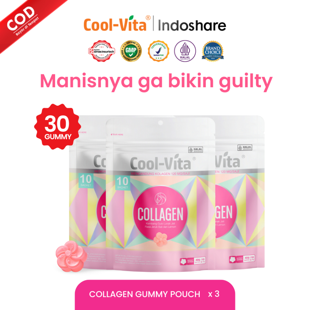 Jual Coolvita 3 pouch collagen gummy rasa Jeruk Bali dan Lemon | Gummy ...