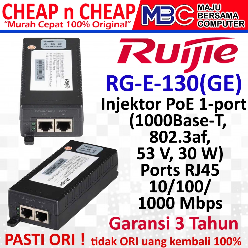 Jual Ruijie RG-E-130(GE) Power Adapter Injektor PoE 1-port | Shopee ...
