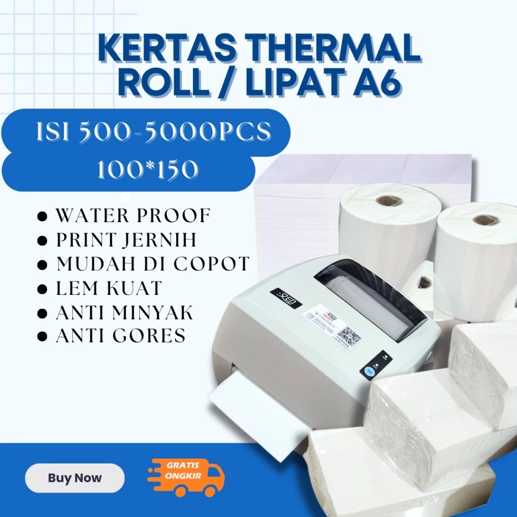 Jual Kertas resi Label Sticker Direct Thermal A6 10x15cm 100x150mm Barcode Stiker Termal jnt jne ...