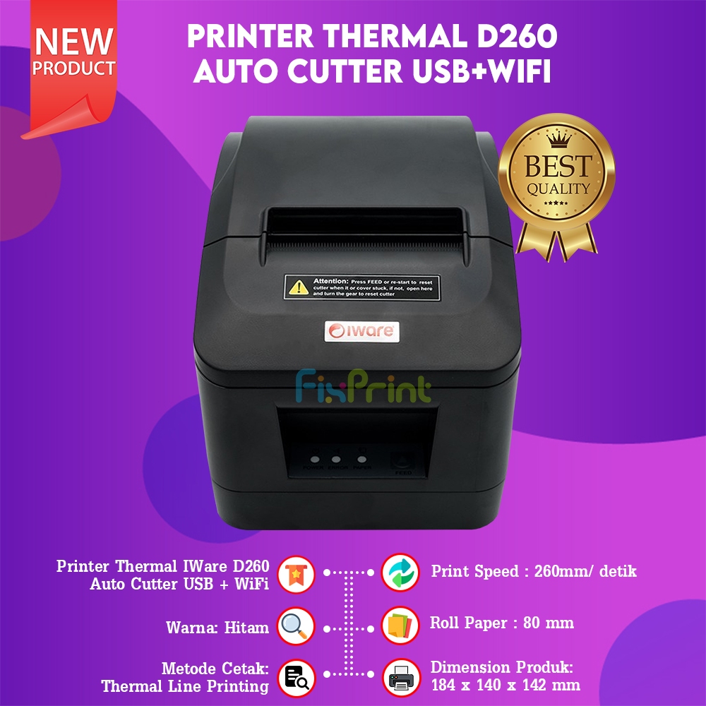 Jual FixPrint Printer Thermal Kasir Iware D260 USB+LAN / USB+BT / USB ...